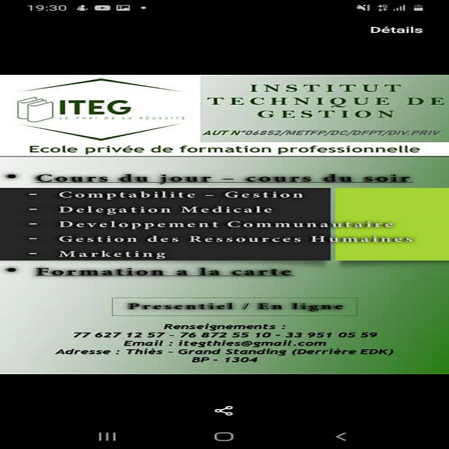 Institut Technique de Gestion (ITEG) de Thiès, avec une formation à la ...