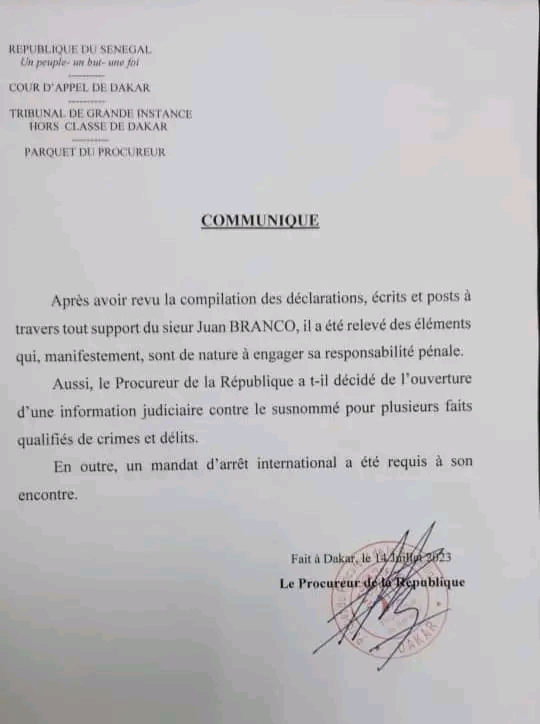 Le Procureur de la République requiert un mandat d’arrêt international ...